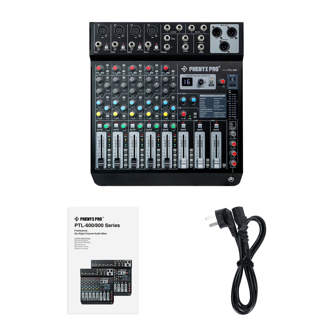 PTL-600 6-Channel Audio Mixer w/ 16 DSP Effects - Phenyx Pro